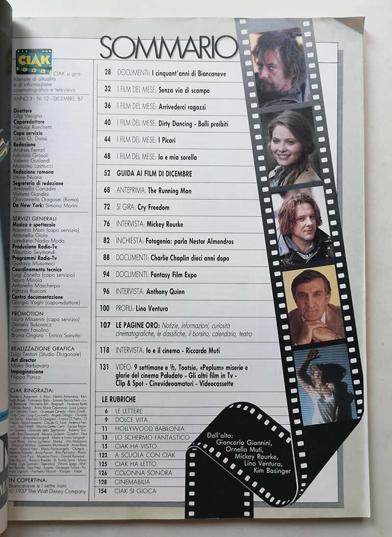 CIAK n° 12 - 1987 KIM BASINGER Mickey Rourke ANTHONY QUINN - iCollezionisti