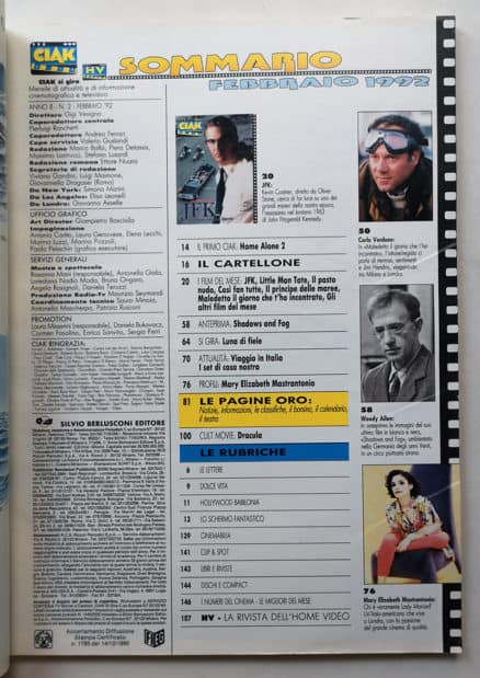 CIAK n° 2 - 1992 KEVIN COSTNER JFK Carlo Verdone WOODY ALLEN ...