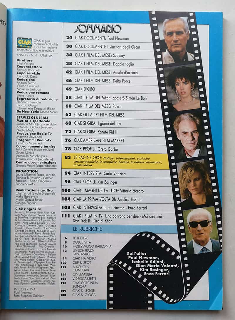 CIAK n° 4 - 1986 PAUL NEWMAN Enzo Ferrari KIM BASINGER - iCollezionisti