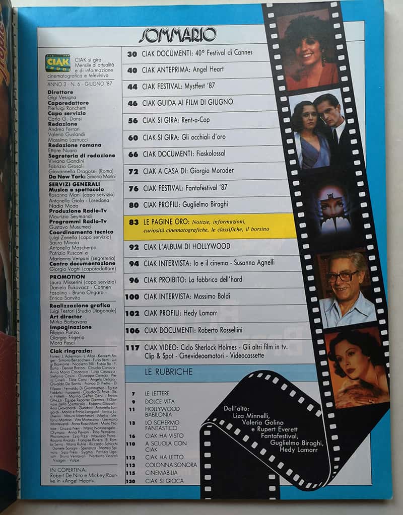 CIAK n° 6 - 1987 ROBERT DE NIRO Mickey Rourke HEDY LAMARR - iCollezionisti