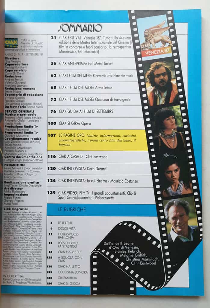 CIAK n° 9 - 1987 KEVIN COSTNER Stanley Kubrick CLINT EASTWOOD ...