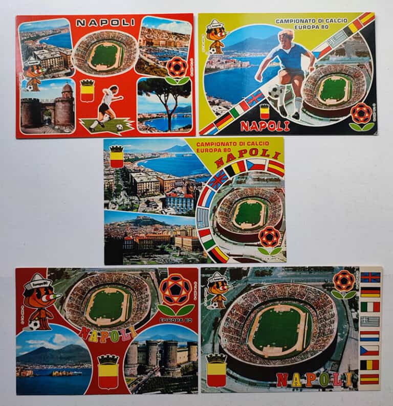 5 Postcard STADIUM Italy NAPOLI San Paolo (MARADONA) EUROPA 80 ...